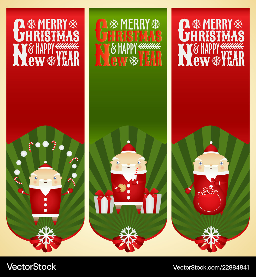 Banners with santa claus christmas items Vector Image