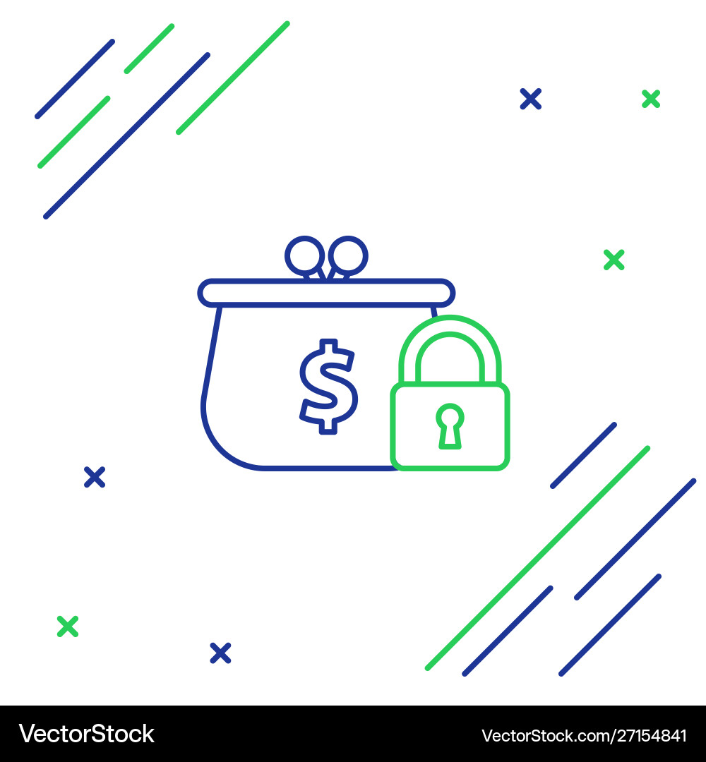 Blue and green line closed wallet with lock icon Vector Image