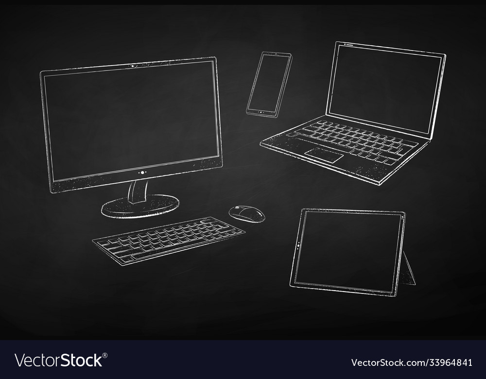 Chalk drawn computers devices Royalty Free Vector Image