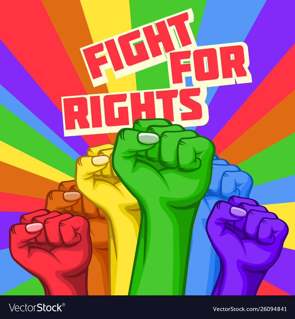 Fight for rights poster with raised hands Vector Image