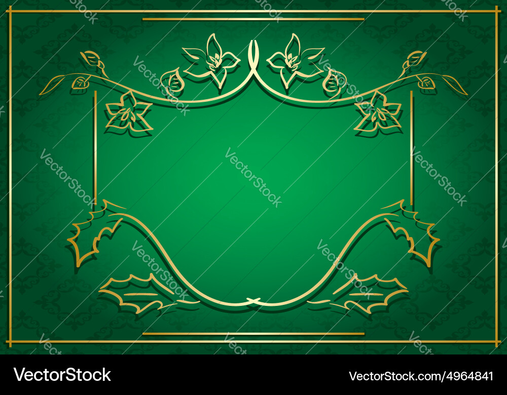 Green card with floral gold frame Royalty Free Vector Image