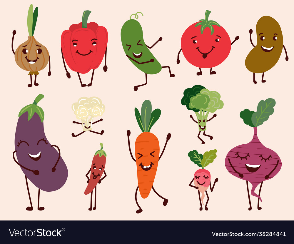 Happy Vegetable Characters Set Royalty Free Vector Image
