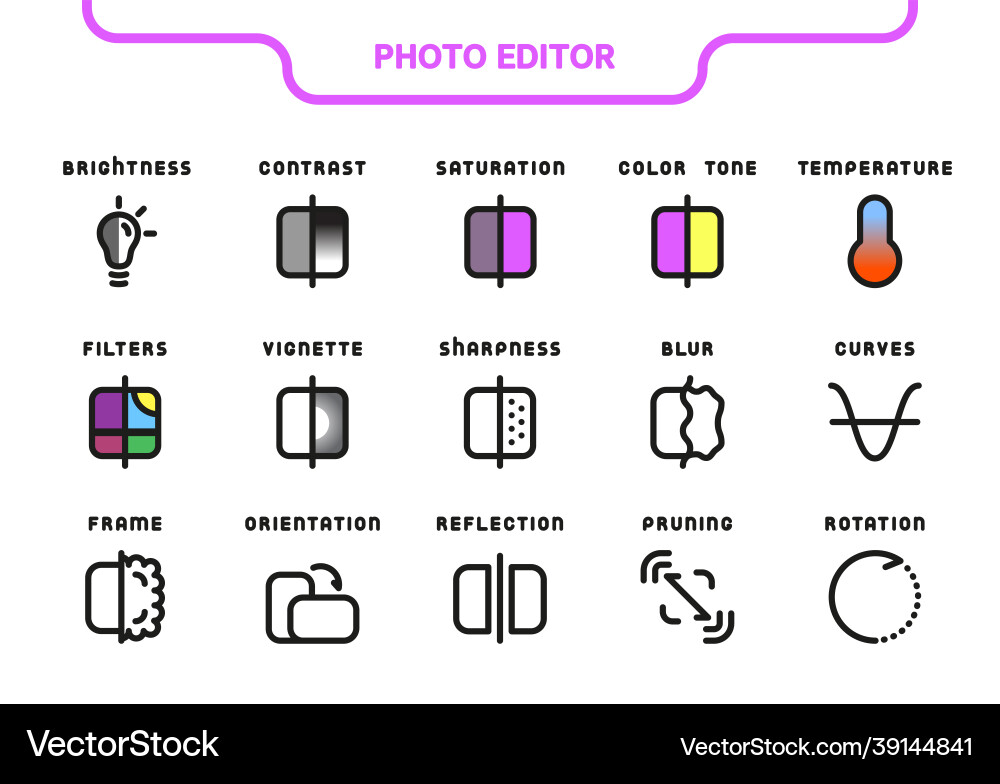 Icon line and fill set photo editor collection Vector Image