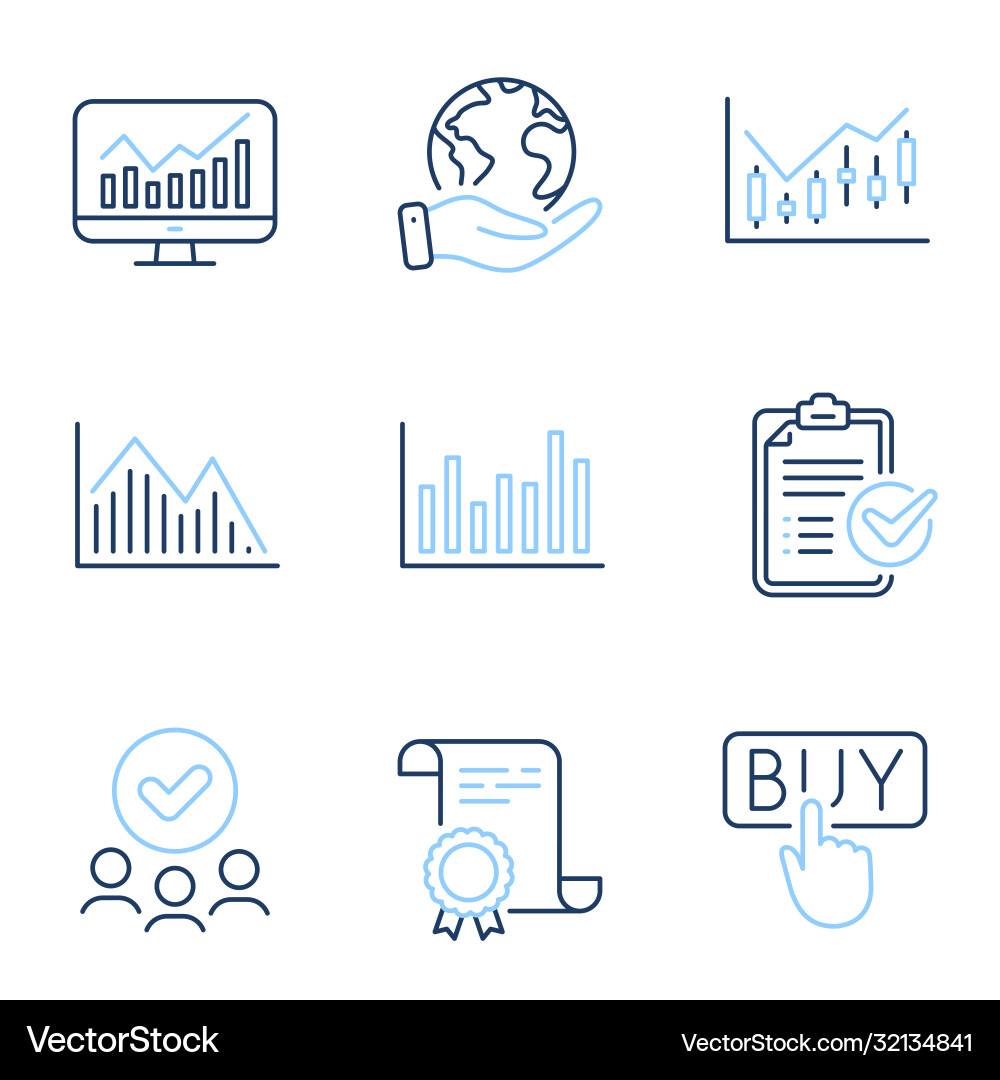 Investment graph statistics and buying icons set Vector Image