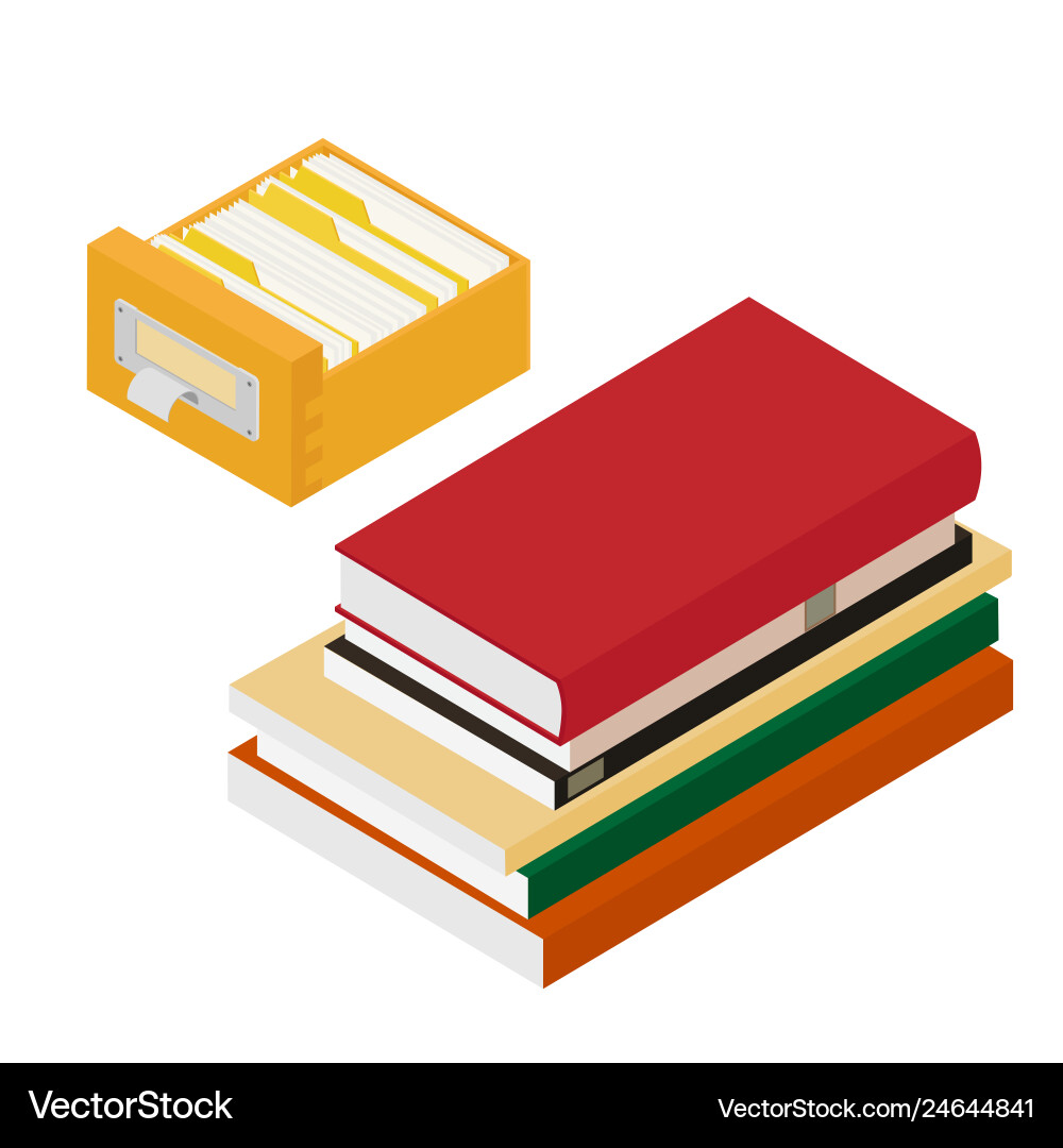Isometric pile books and library book catalog Vector Image