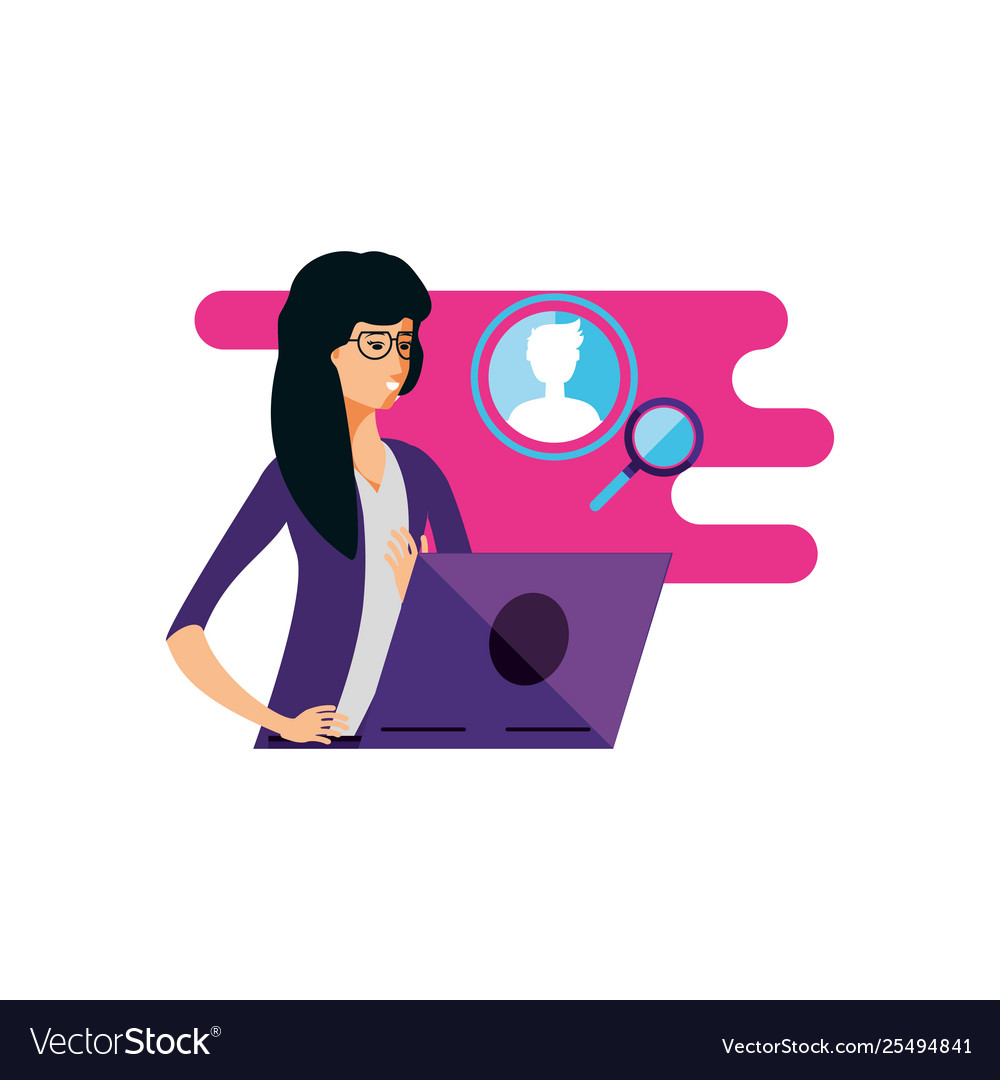 Young woman using laptop computer Royalty Free Vector Image