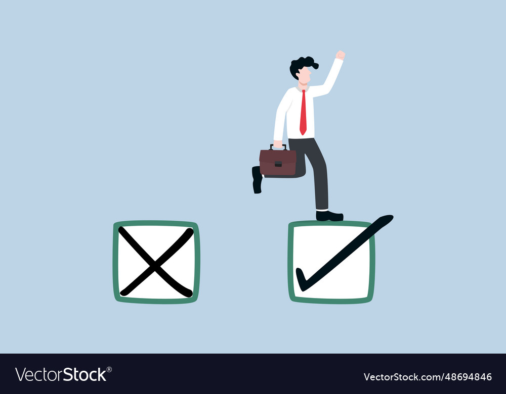 Businessman jump to ticked check box Royalty Free Vector Businessman jump to ticked check box Royalty Free Vector