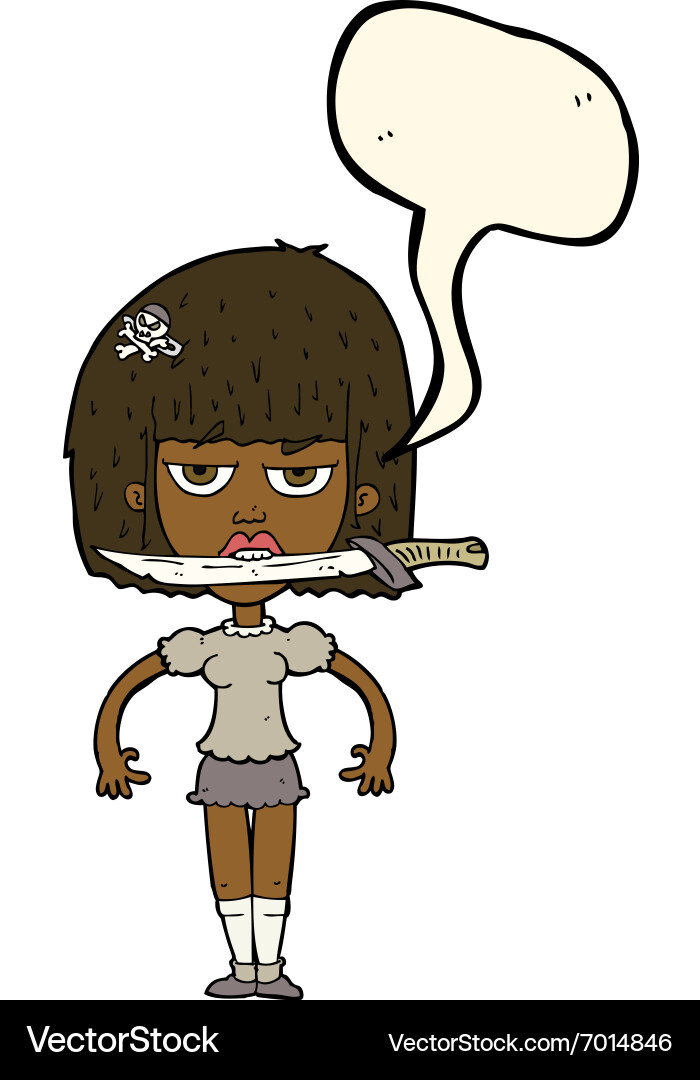 Cartoon woman with knife between teeth speech Vector Image