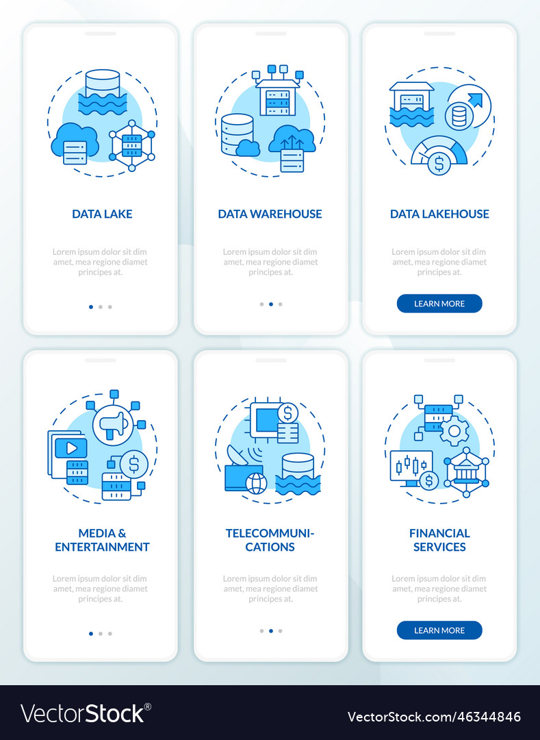 Data Lake Blue Onboarding Mobile App Screens Vector Image