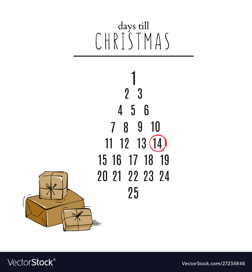Days Till Christmas Countdown With Hand drawn Vector Image