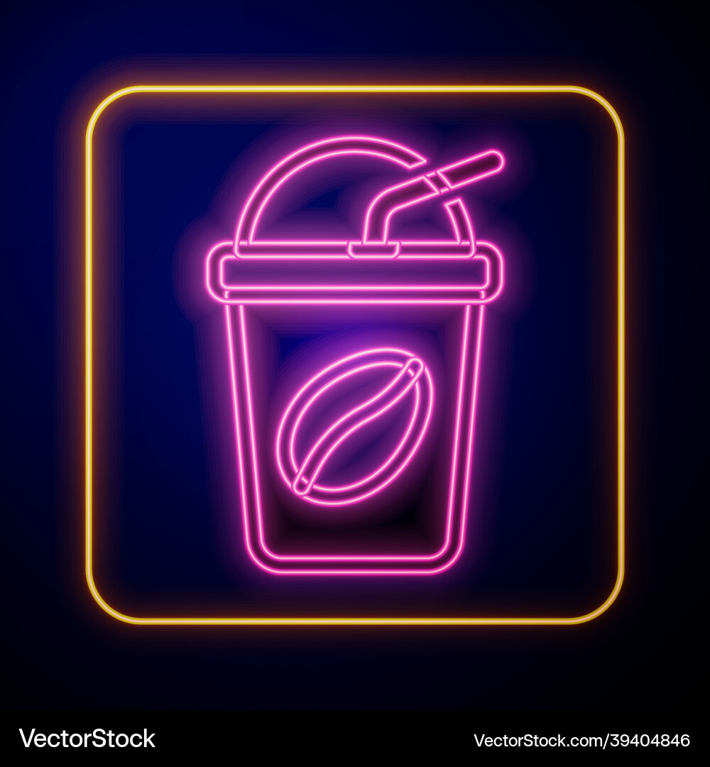 Glowing neon iced coffee icon isolated on black Vector Image
