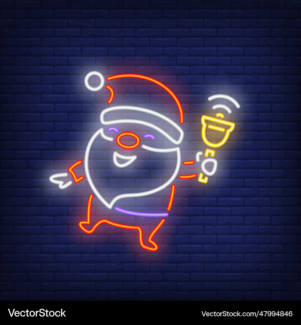 Santa claus ringing bell neon sign Royalty Free Vector Image