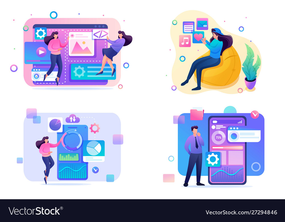 Set Flat 2d Concepts Concepts Web Design Social Vector Image