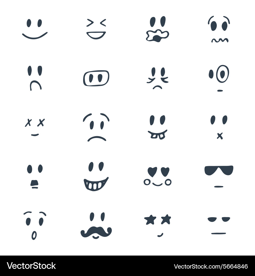 Set hand drawn smiley faces sketched facial Vector Image