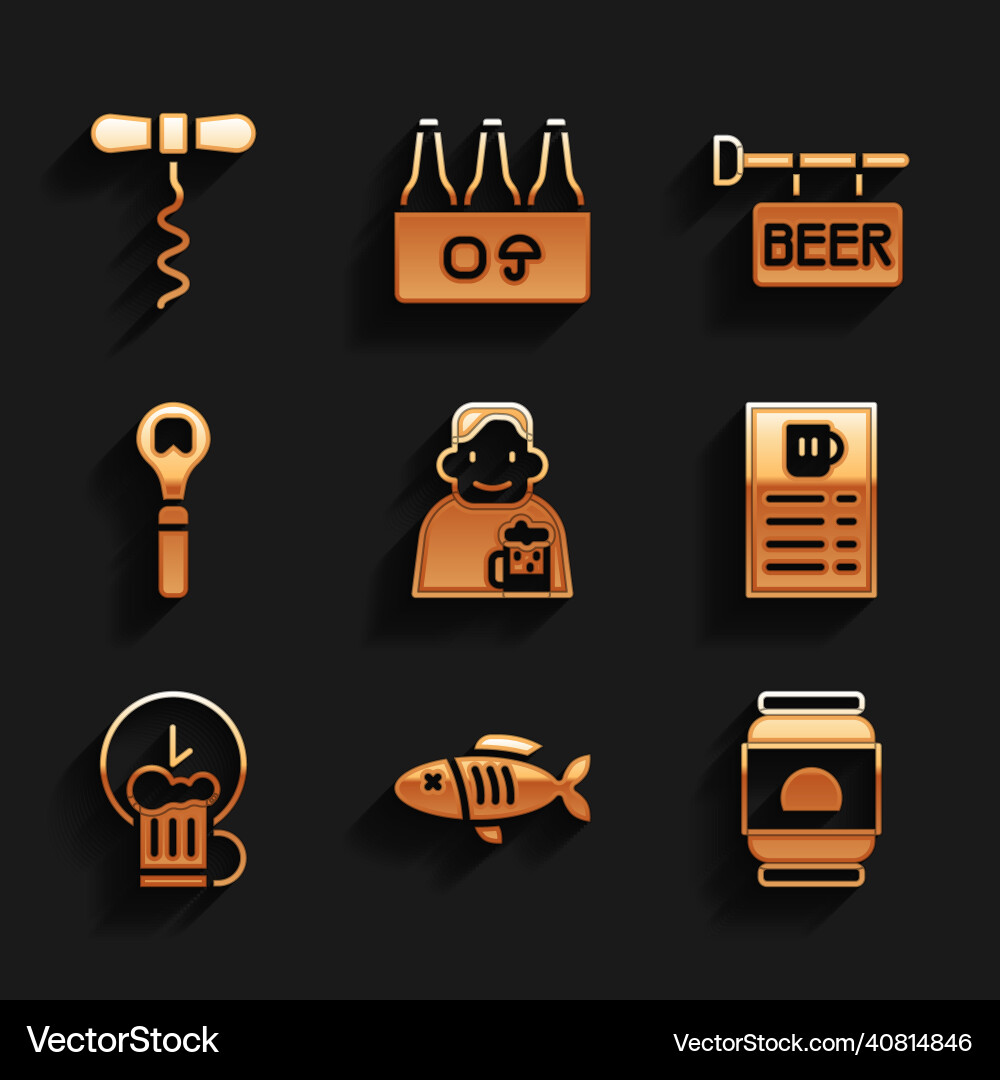 Set happy man with beer dried fish beer can Vector Image