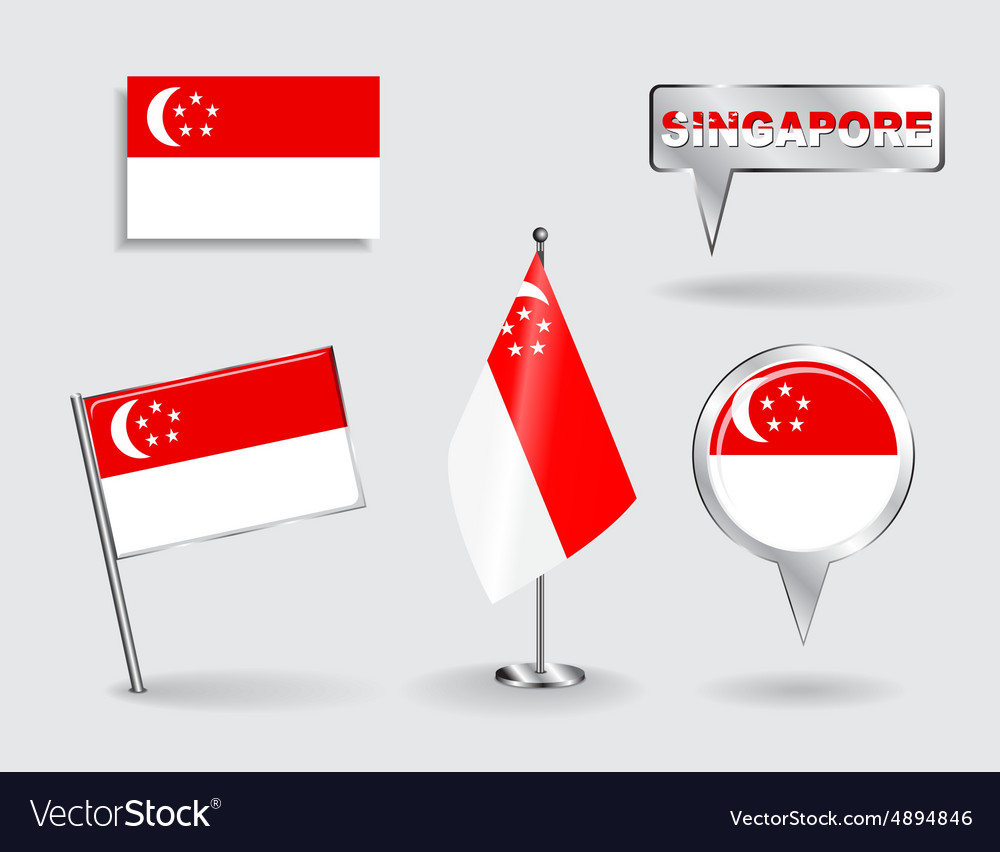 Set of singapore pin icon and map pointer flags Vector Image