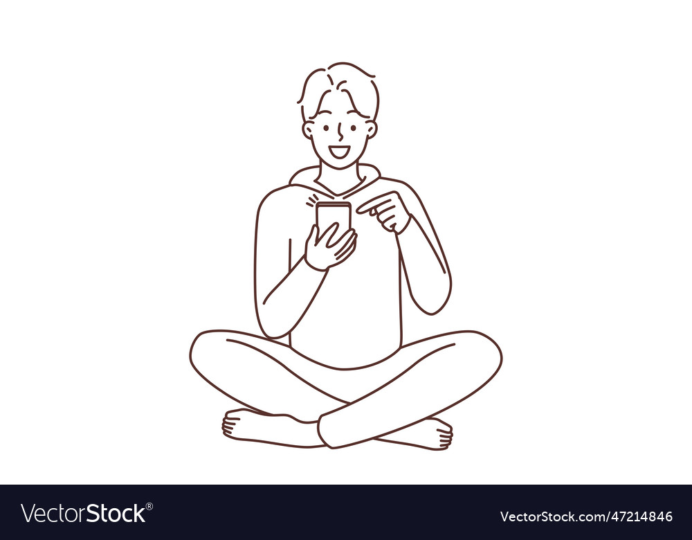 Smiling man using cellphone Royalty Free Vector Image