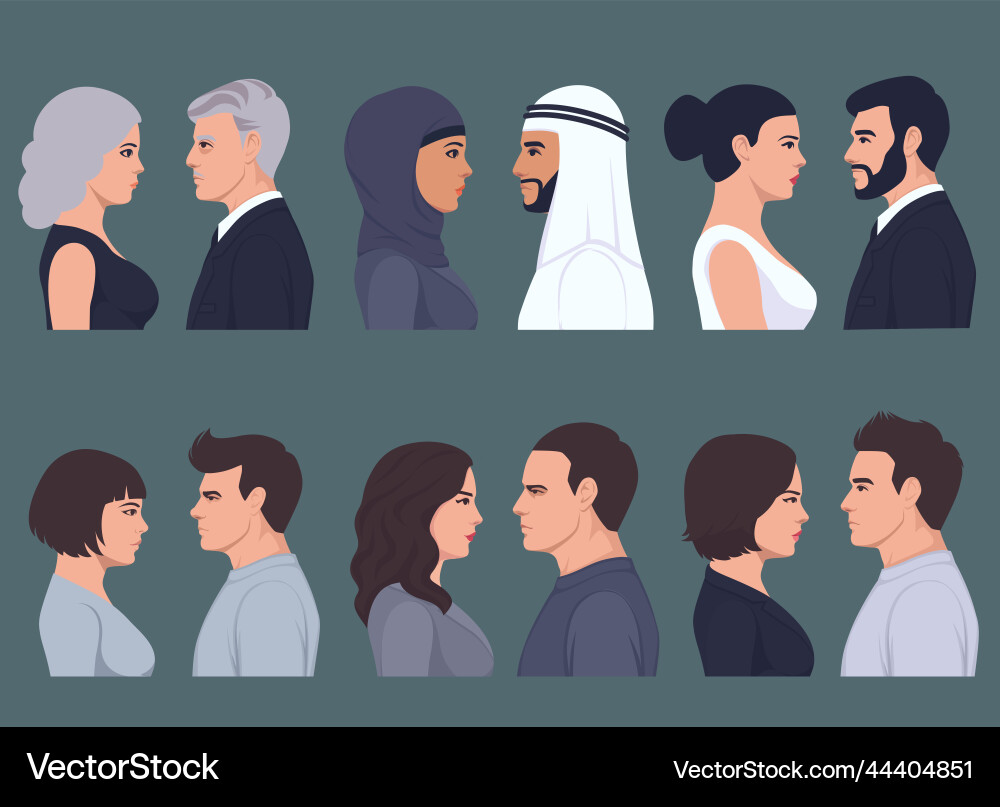 Flat heads in profile different human male Vector Image