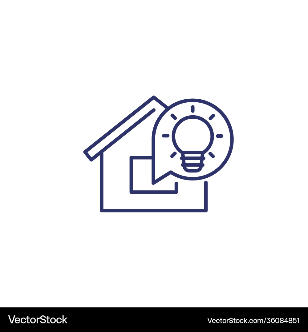 House and light bulb line icon on white Royalty Free Vector