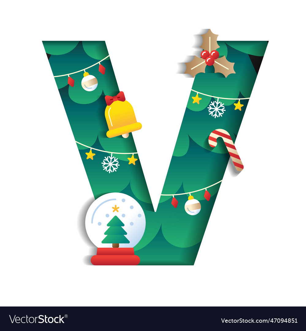 Letter v alphabet font cute merry christmas Vector Image