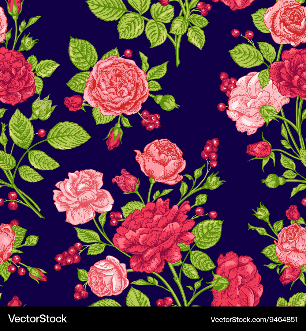 Seamless floral pattern with red and pink roses Vector Image
