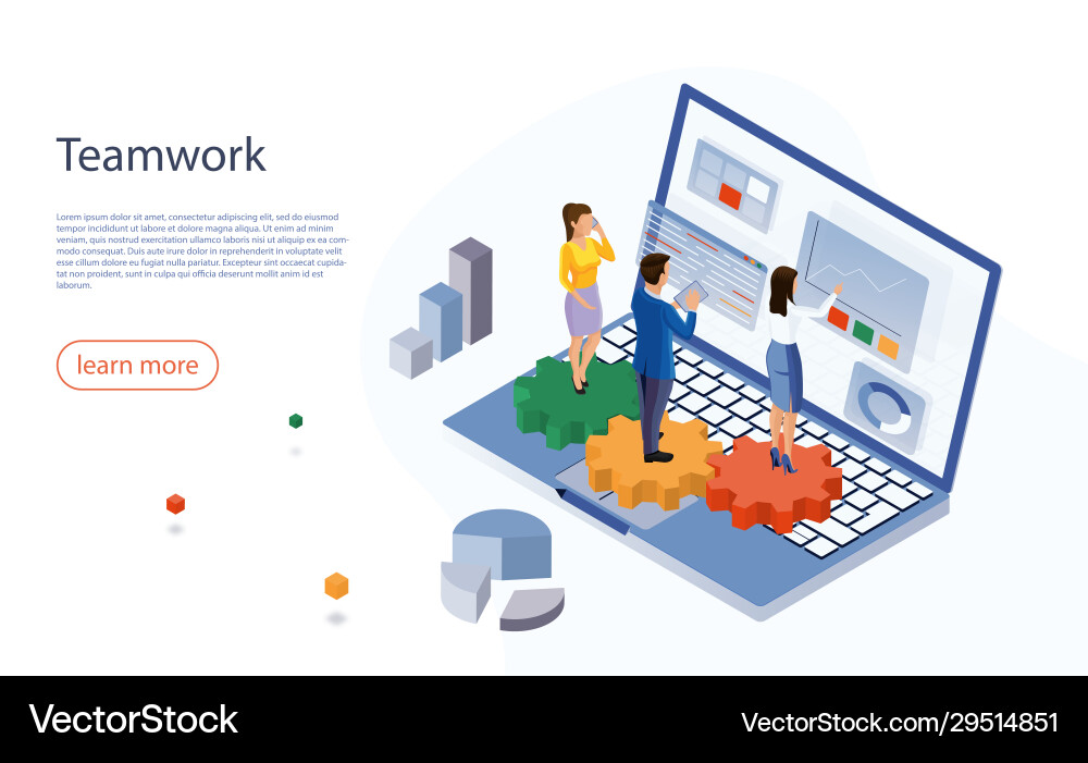 Teamwork concept banner landing page for stylish Vector Image