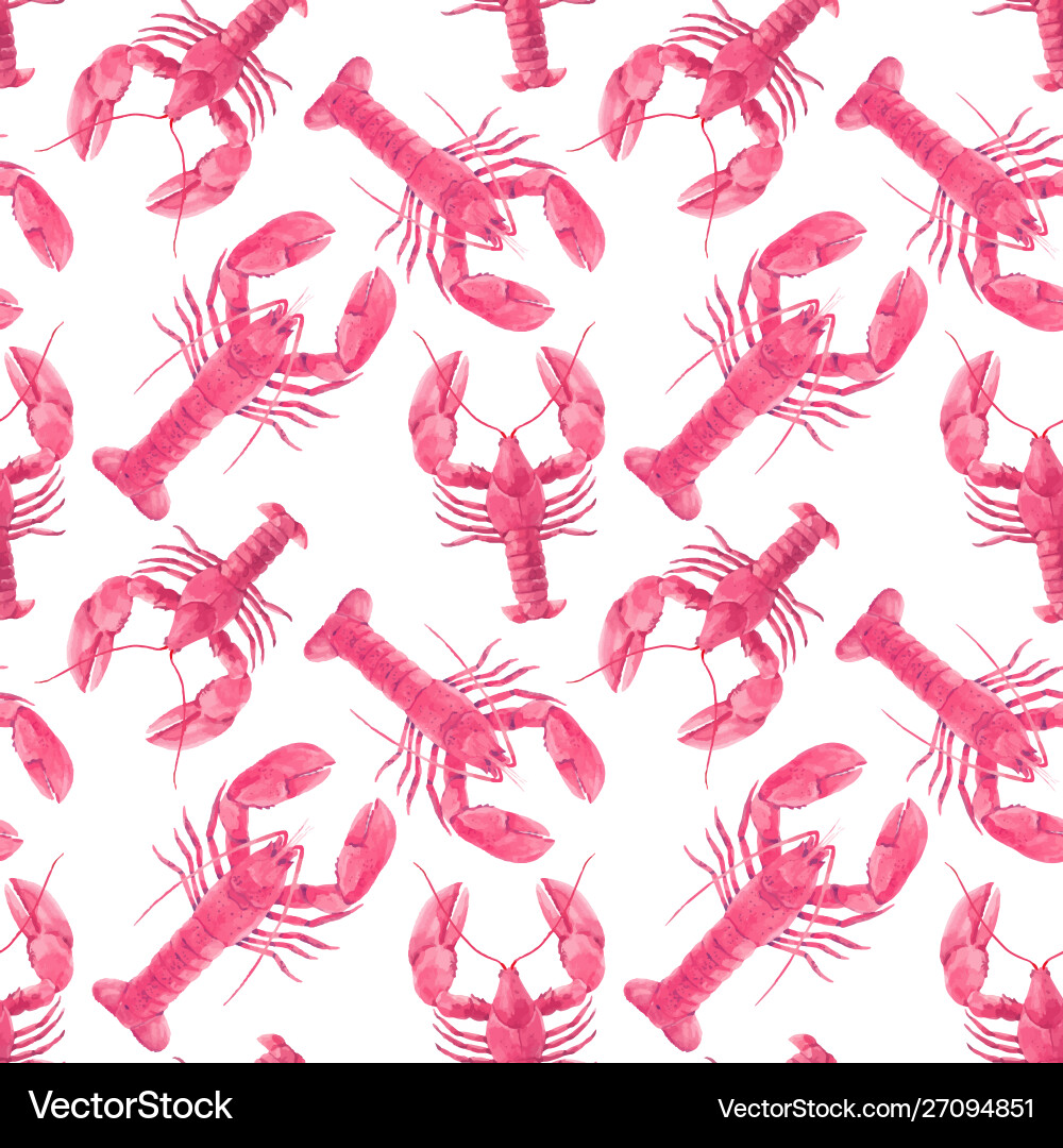 Watercolor sea life lobster pattern Royalty Free Vector