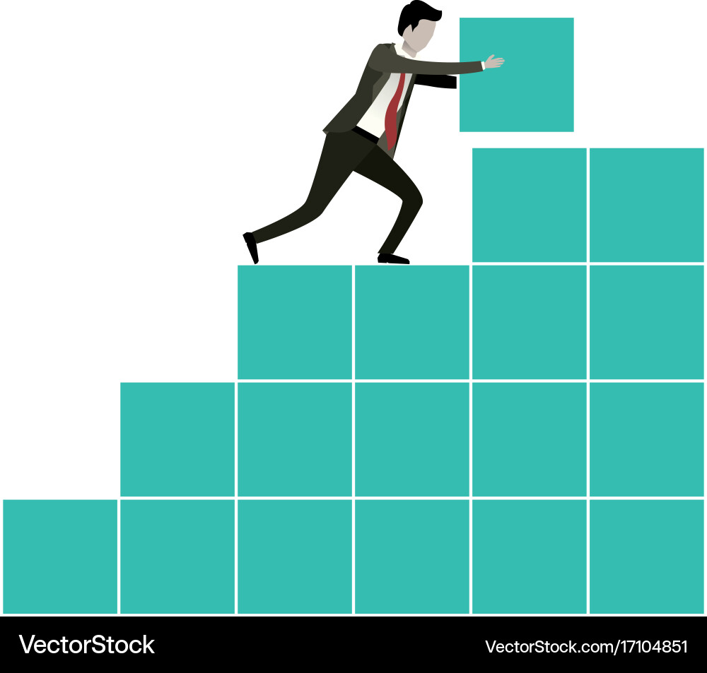 White background with businessman pushing a block Vector Image