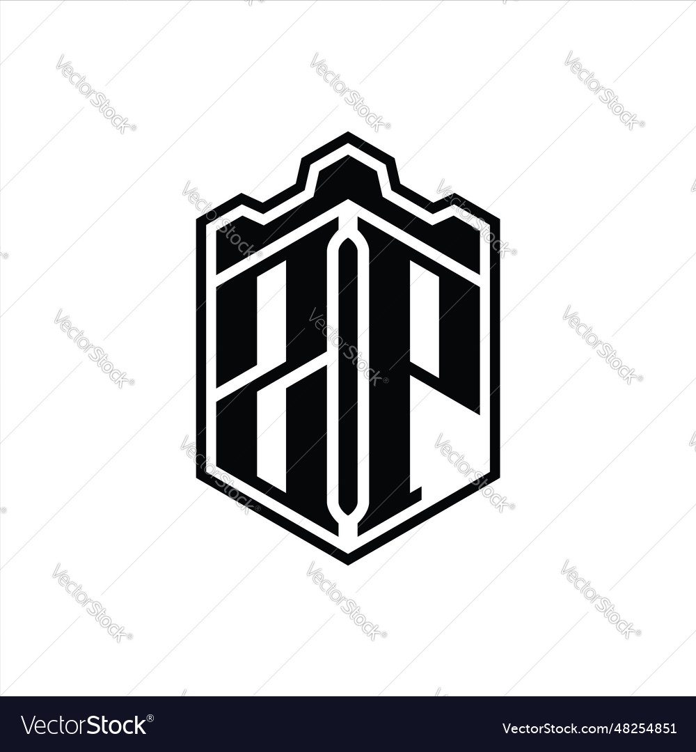 Zp letter logo monogram hexagon shield shape Vector Image
