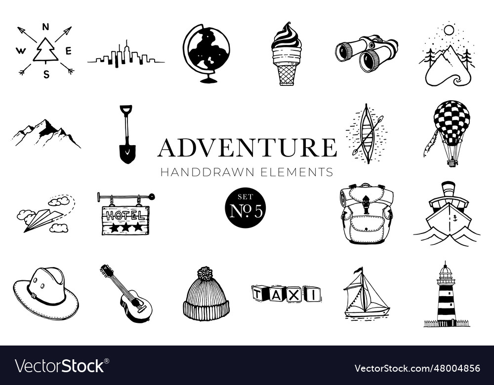 Adventure handdrawn elements travel drawings Vector Image
