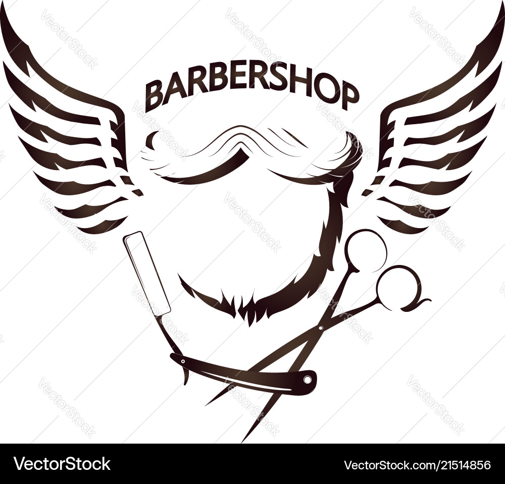 Beard and wings for barbershop Royalty Free Vector Image