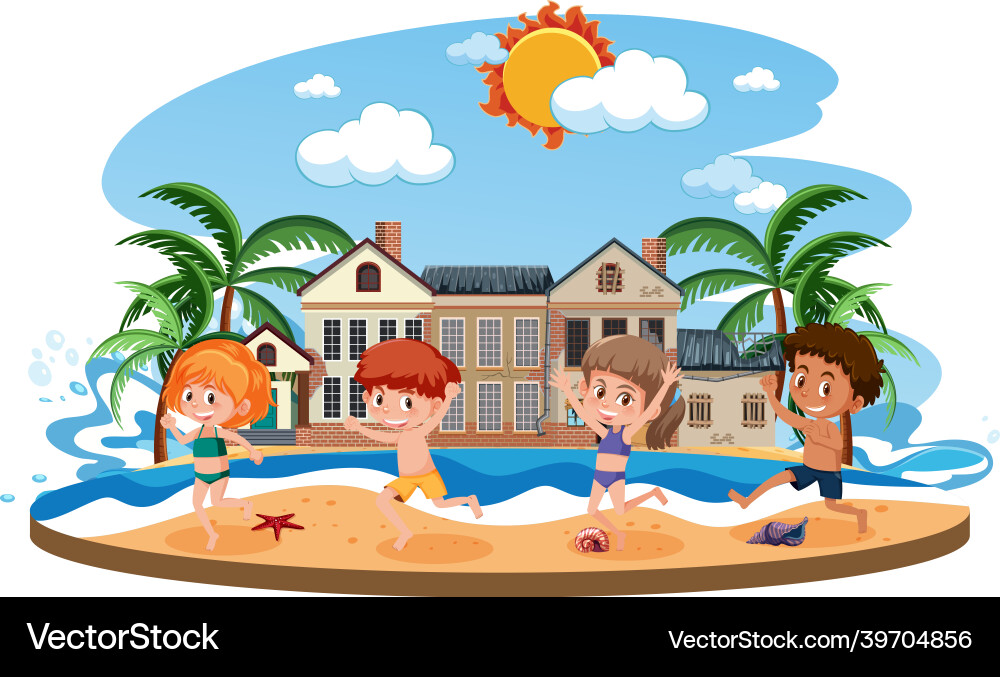 Kids At The Beach Clip Art Children At The Beach With Hats And