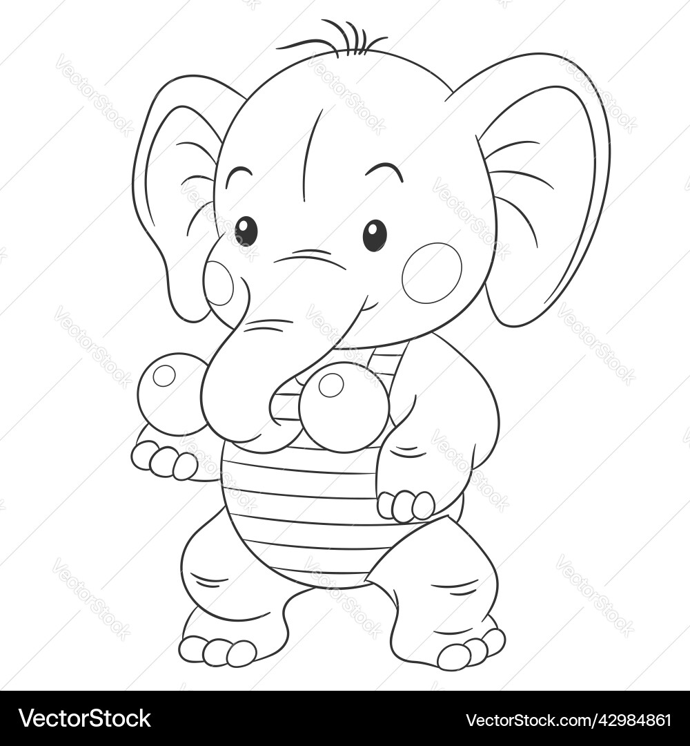 Elephant coloring book page for kids Royalty Free Vector