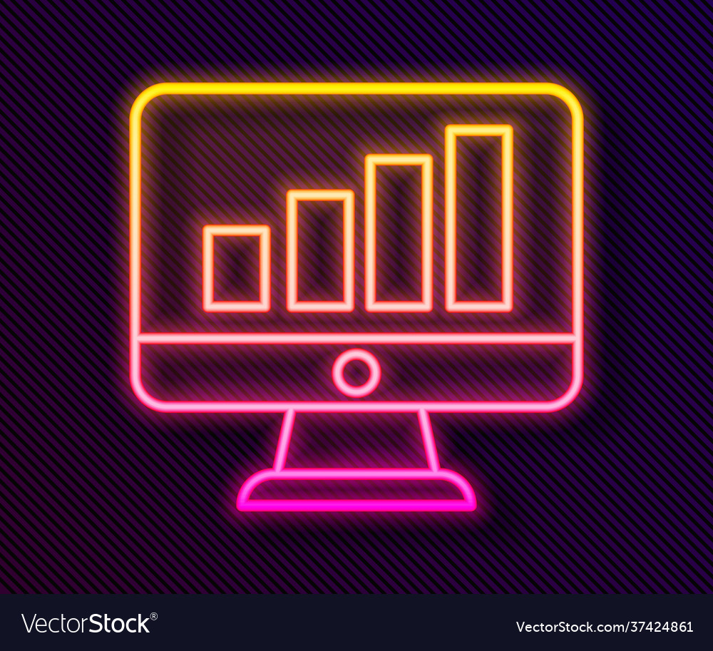 Glowing neon line computer monitor with graph Vector Image