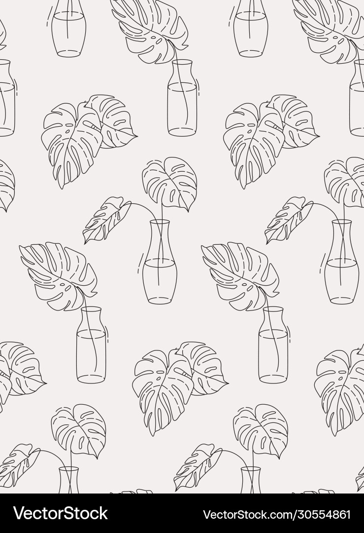 Monstera outline plants in pots seamless design Vector Image