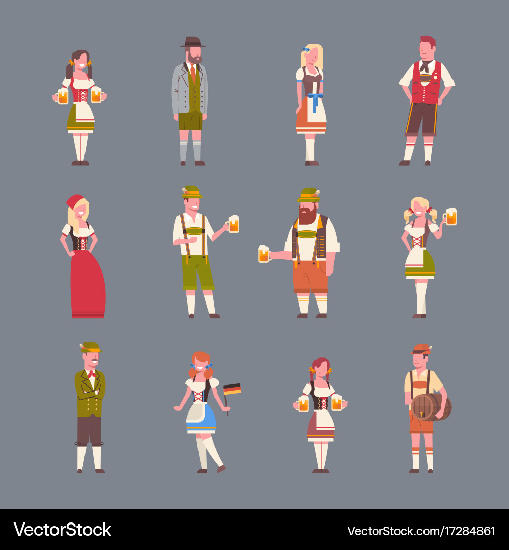 People wearing german traditional clothes set Vector Image