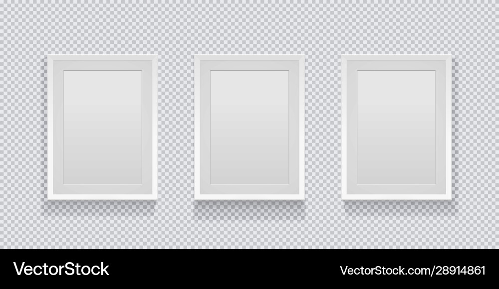 Three realistic white picture or photo frame Vector Image