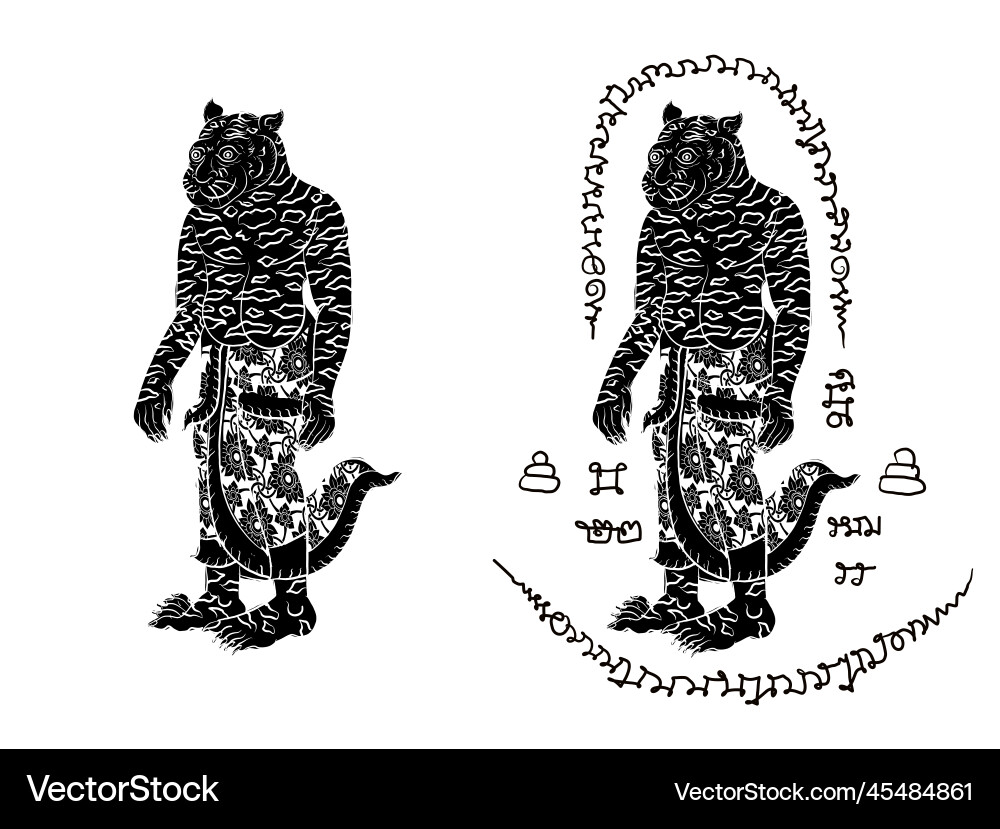 Tiger in thai traditional tattoo Royalty Free Vector Image