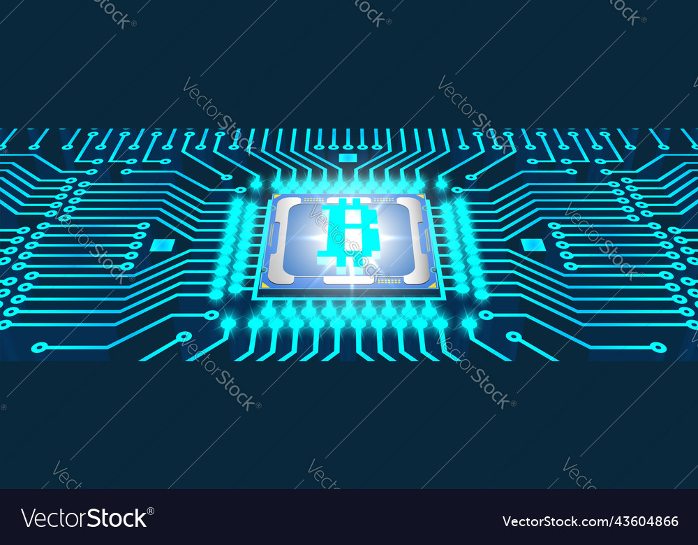 Bright 3d computer chip with a processor btc Vector Image