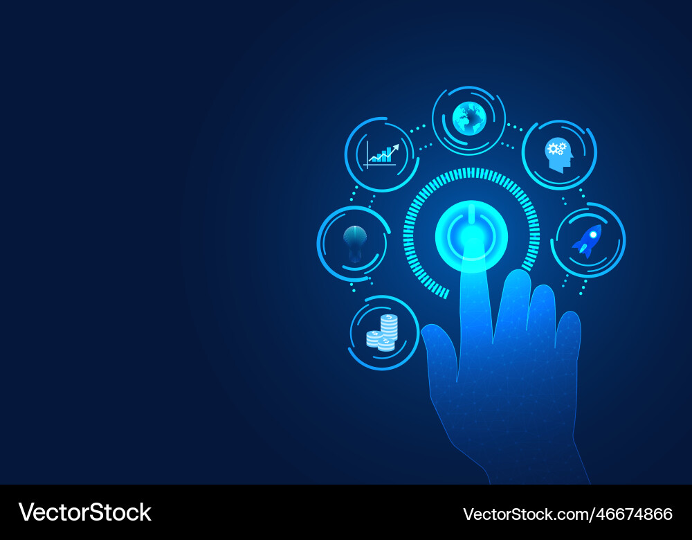 Businessman finger is pressing the open button Vector Image