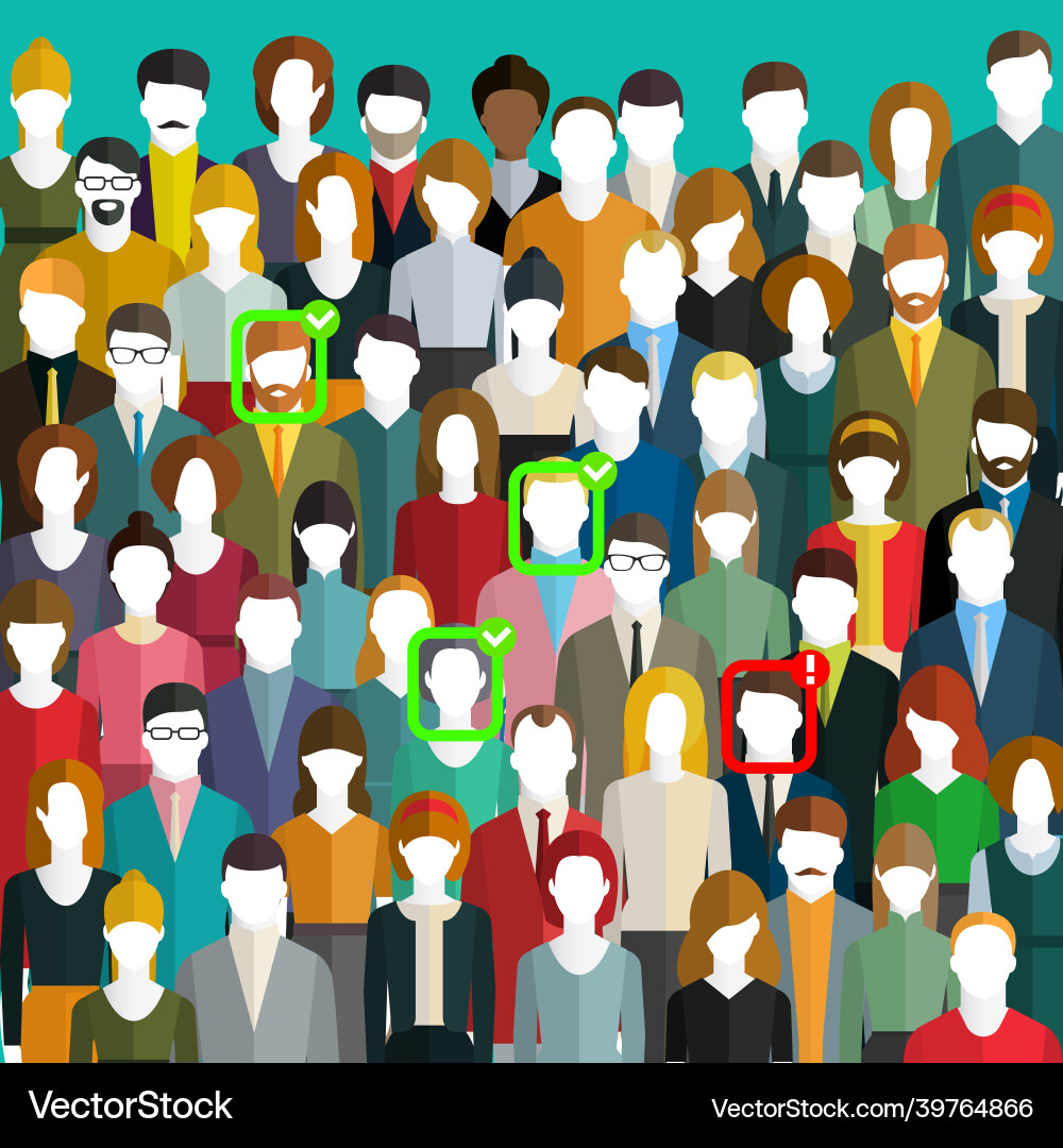 Concept of face identification a crowd people Vector Image