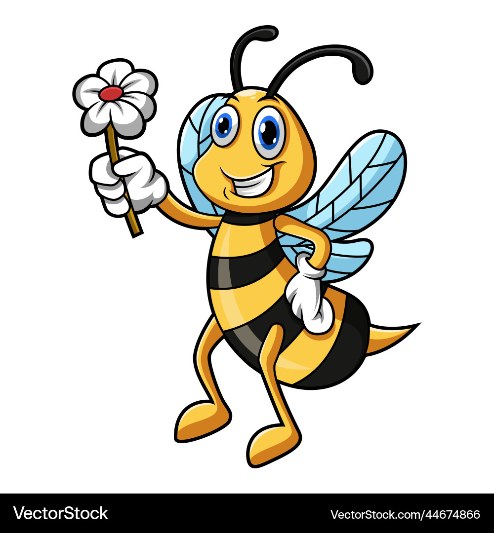 Cute bee cartoon holding flower Royalty Free Vector Image