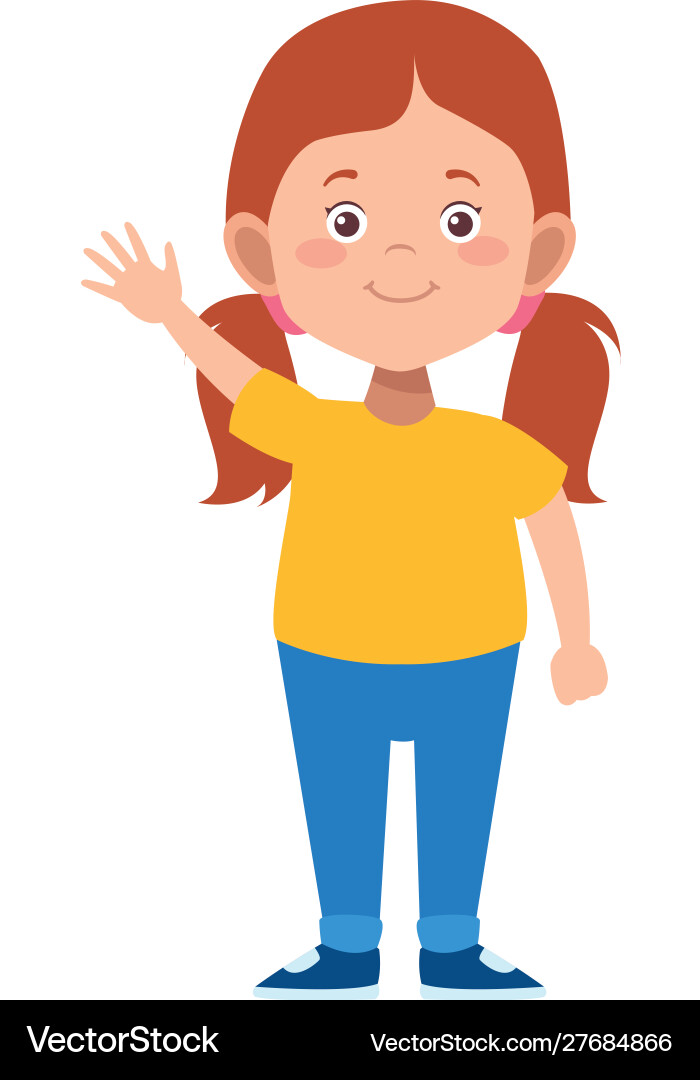 Cute girl waving icon flat design Royalty Free Vector Image