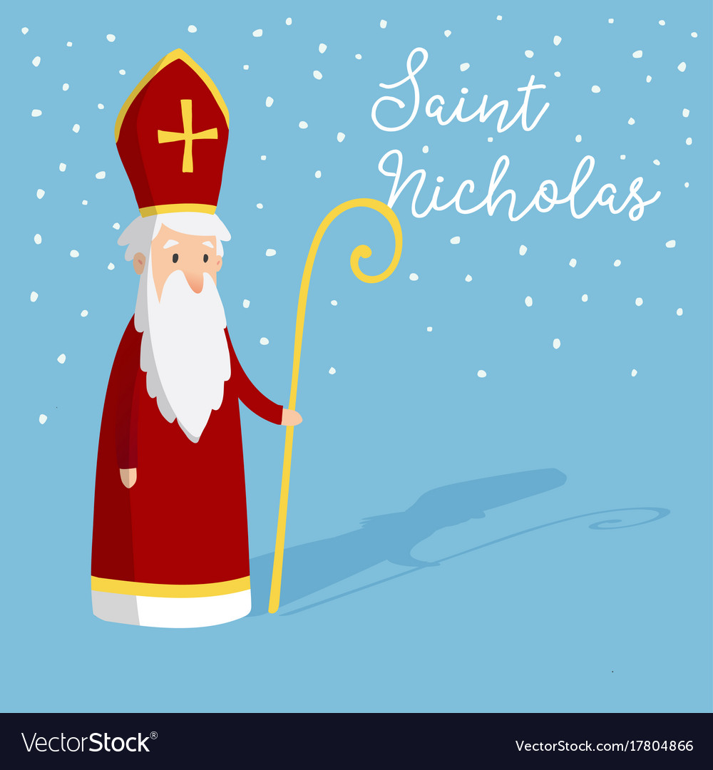 Cute greeting card with saint nicholas with mitre Vector Image