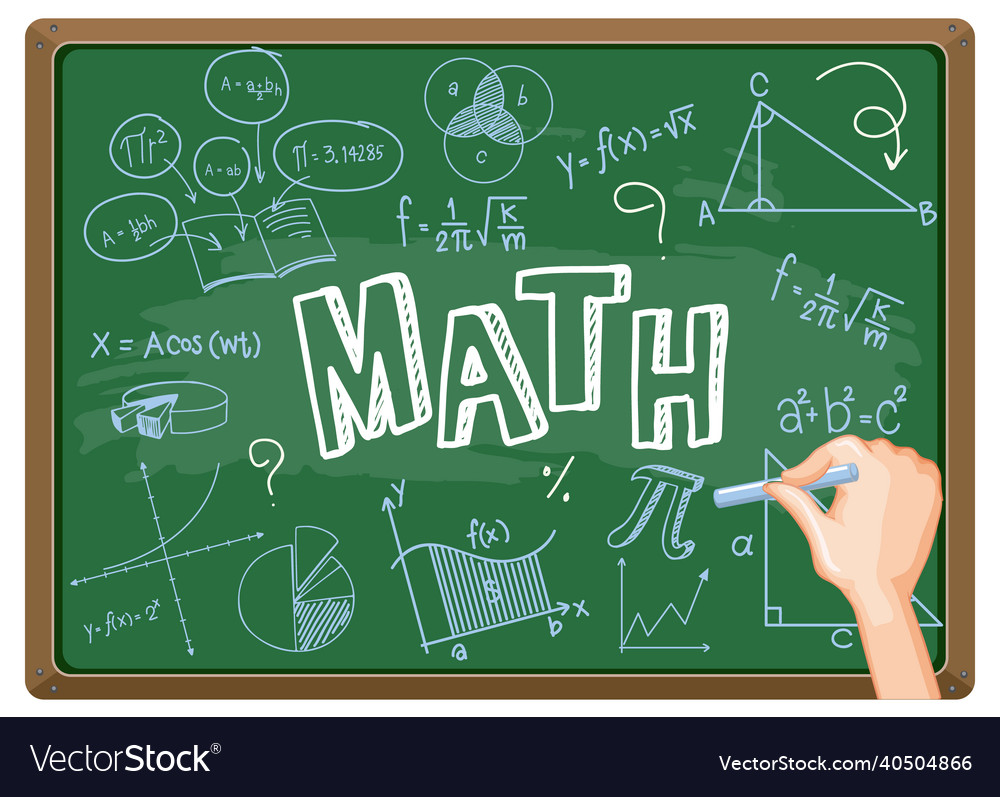 Doodle math font with objects Royalty Free Vector Image