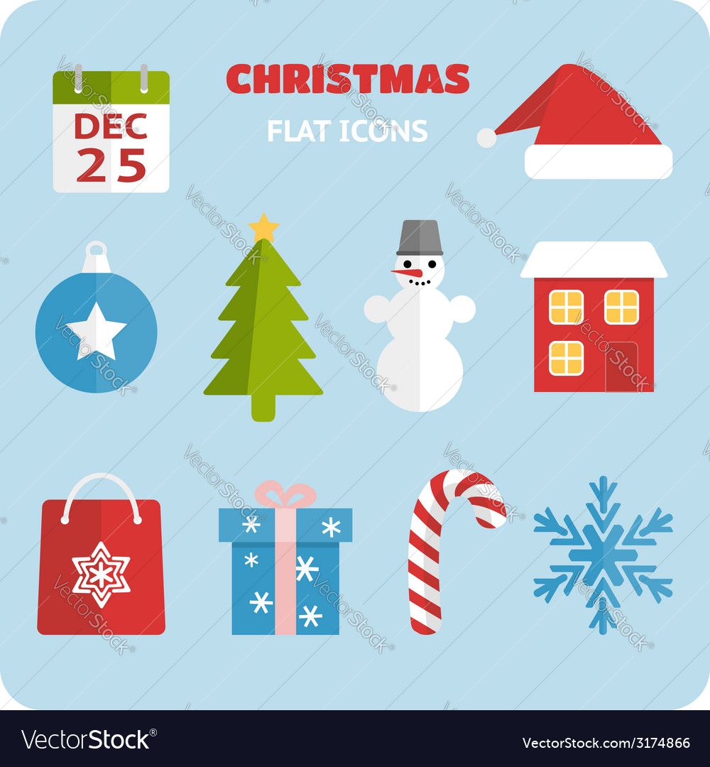 Flat christmas icons set Royalty Free Vector Image