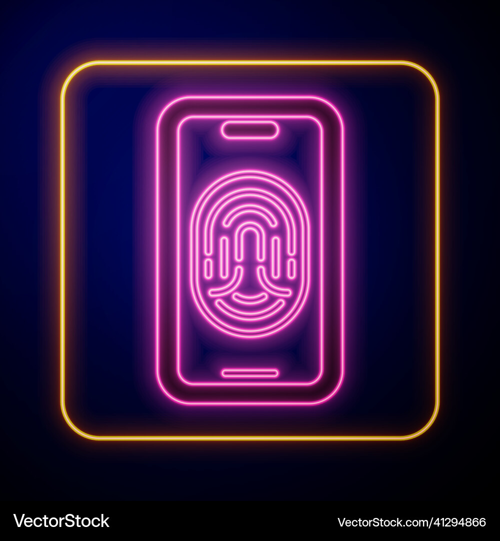 Glowing neon smartphone with fingerprint scanner Vector Image