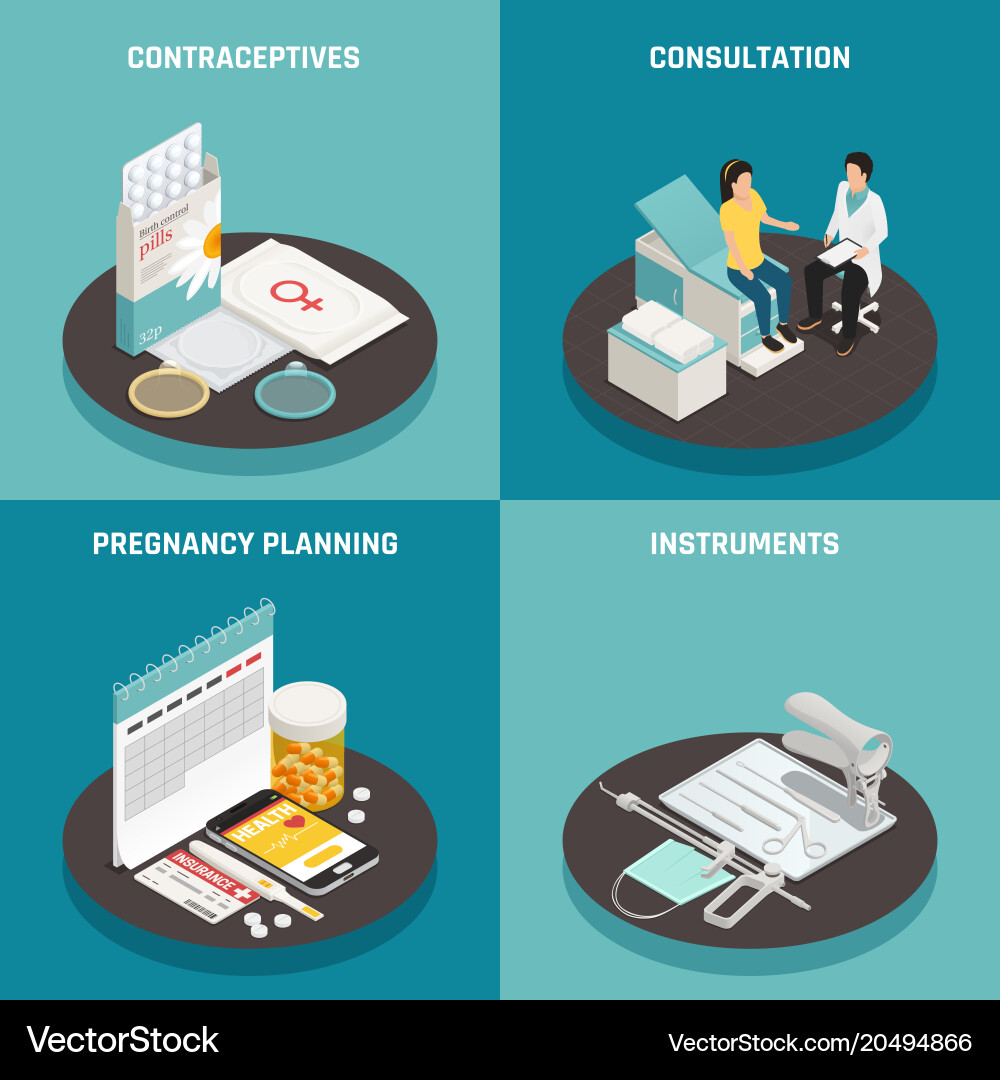 Isometric gynecology 2x2 design concept Royalty Free Vector