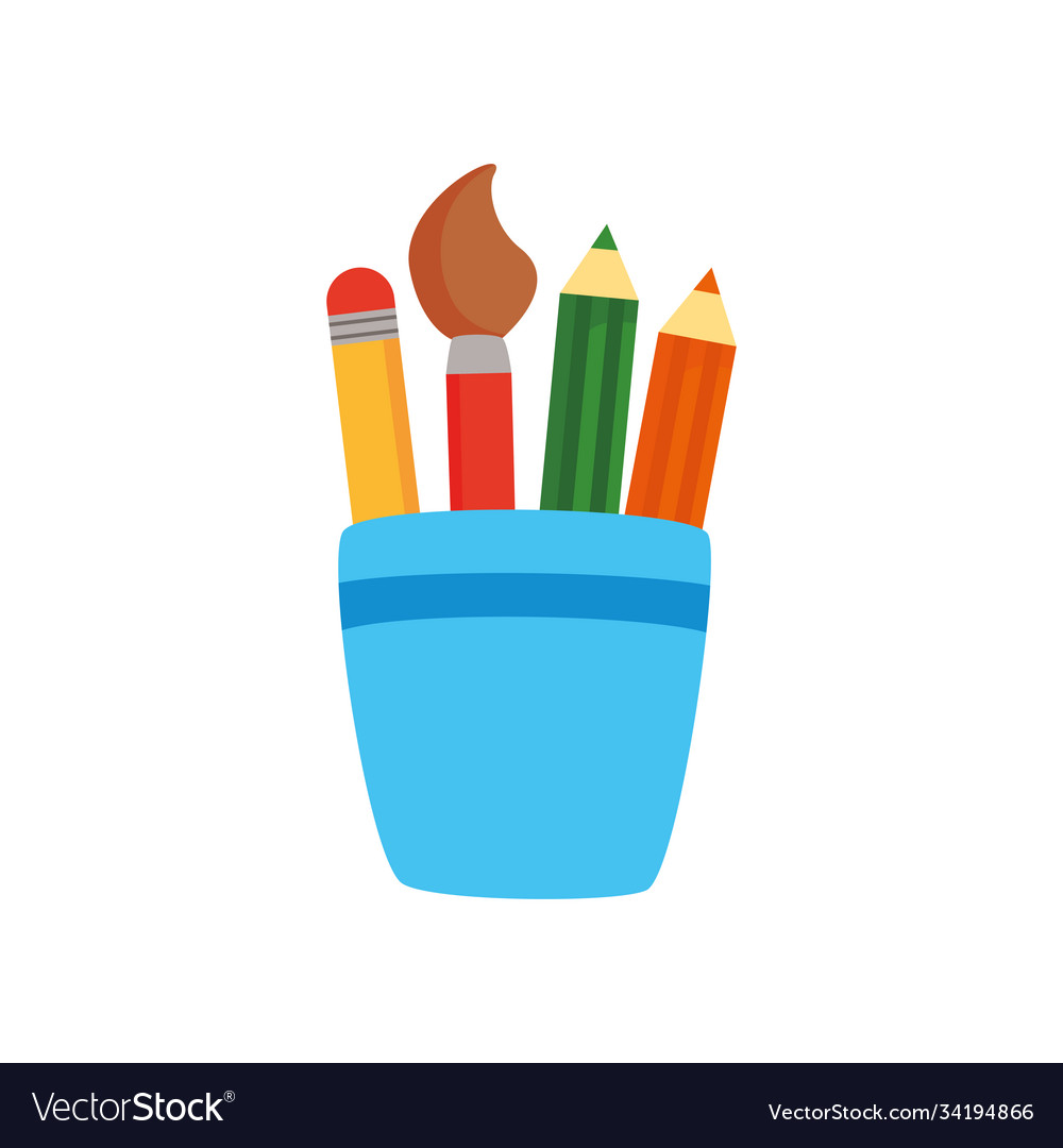 Pencils colors in holders school supplies Vector Image
