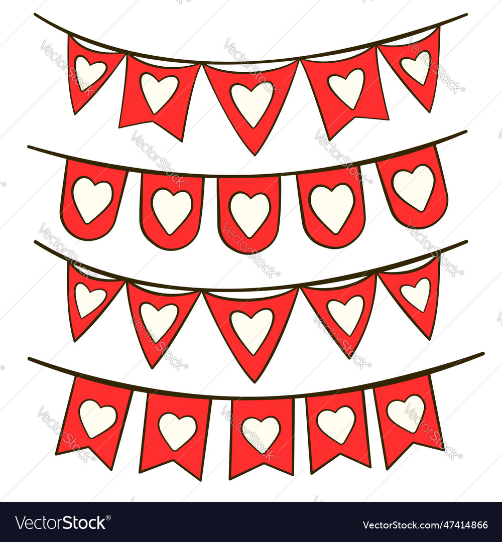 Set of bunting flags with hearts Royalty Free Vector Image